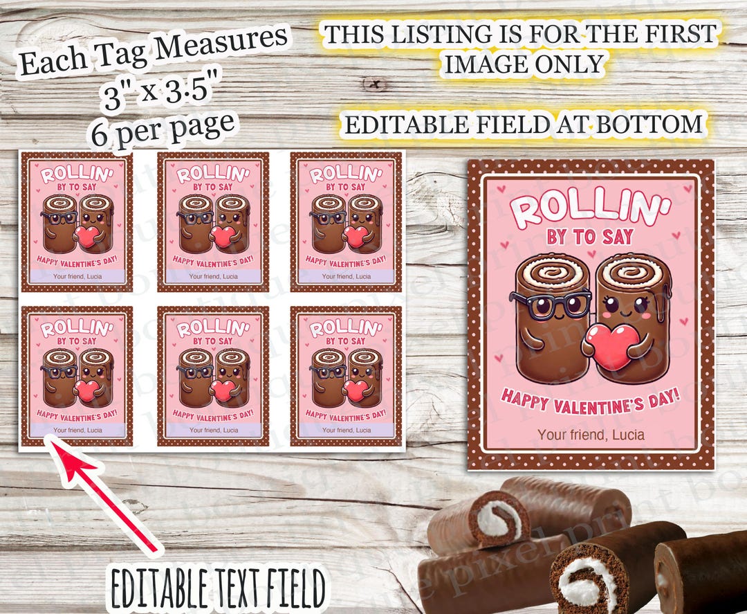 INSTANT DOWNLOAD Rolling by to Say Happy Valentines Day Twinkie Swiss ...