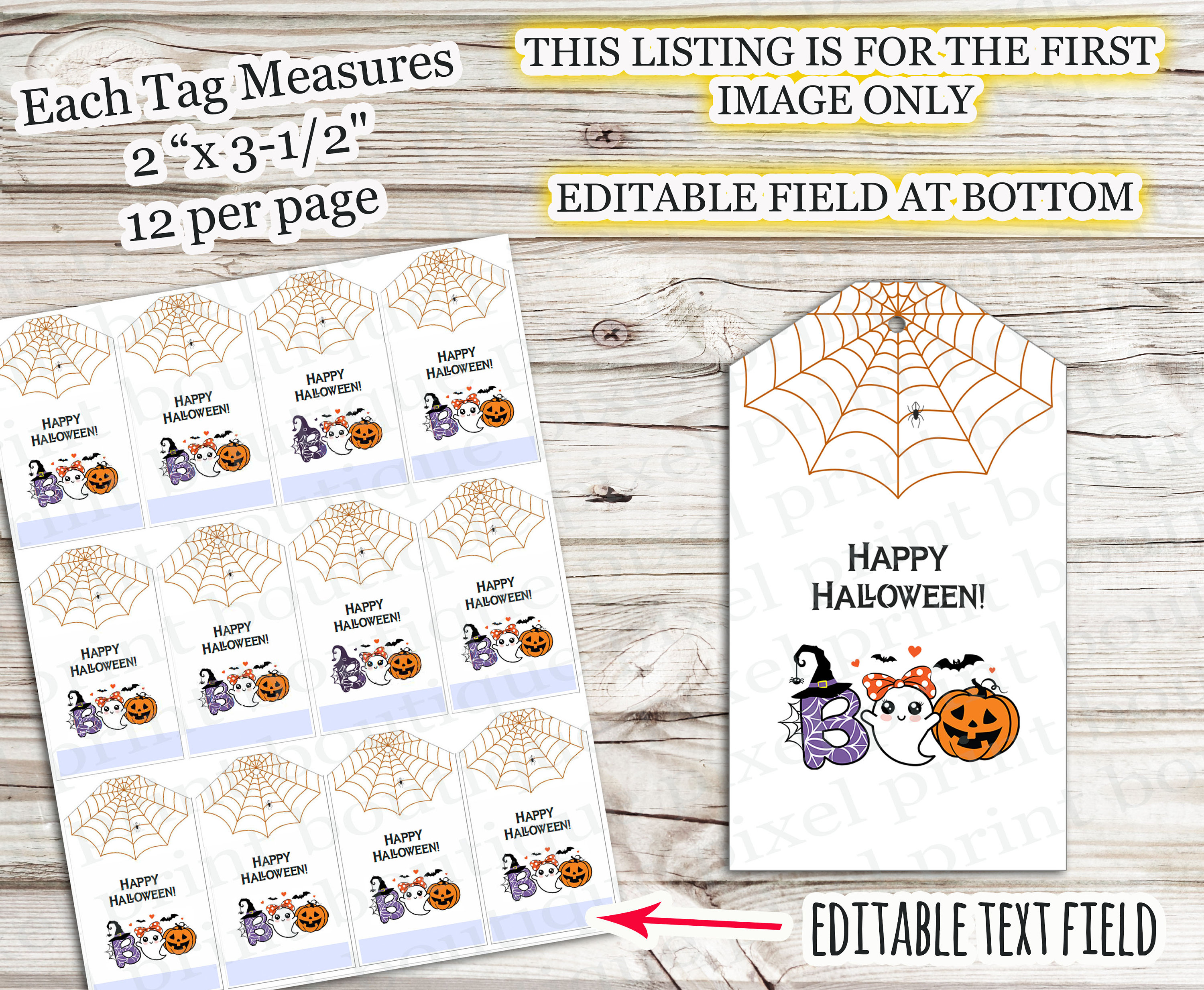 INSTANT DOWNLOAD Printable Halloween Treat Tag Happy Halloween Spider ...