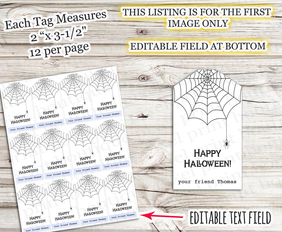 INSTANT DOWNLOAD Printable Halloween Treat Tag Happy Halloween Spider ...