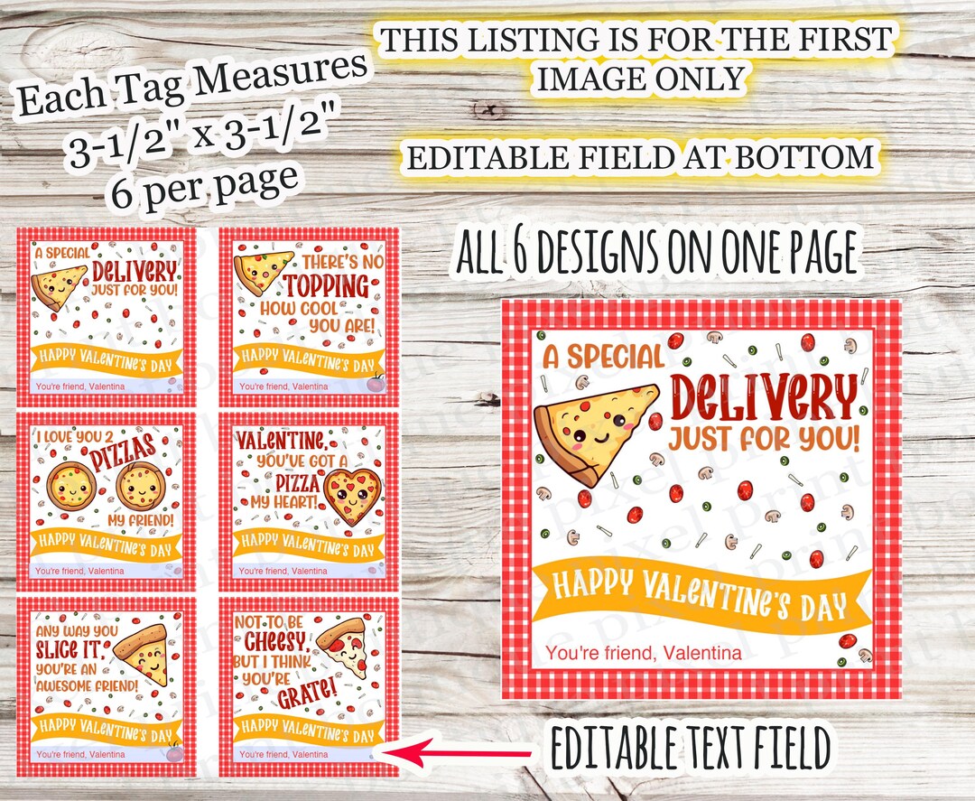 INSTANT DOWNLOAD Pizza Themed Kids Valentine Non Candy Classroom Gift ...