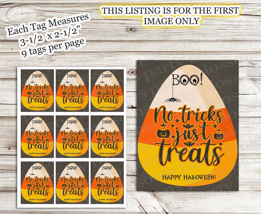 INSTANT DOWNLOAD Printable Halloween Treat Tag Candy Corn No Tricks ...