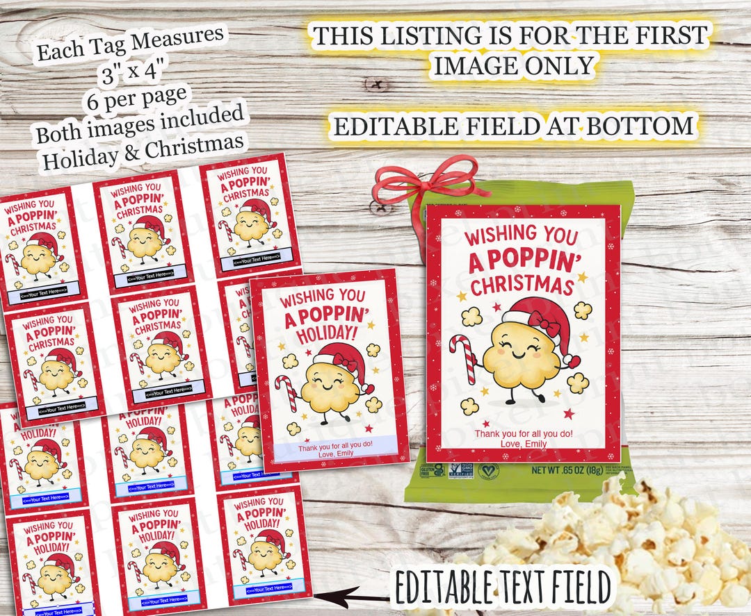 INSTANT DOWNLOAD PRINTABLE Wishing You A Poppin' Christmas Holiday ...