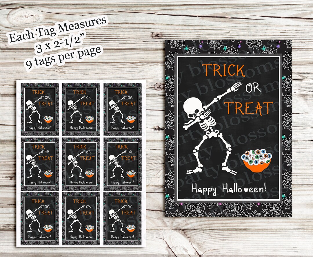 INSTANT DOWNLOAD Printable Halloween Treat Candy Tag Dabbing Skeleton ...