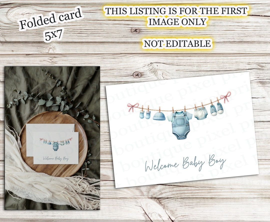 INSTANT DOWNLOAD Printable 5x7 Welcome Baby Boy Folded Card Clothesline ...