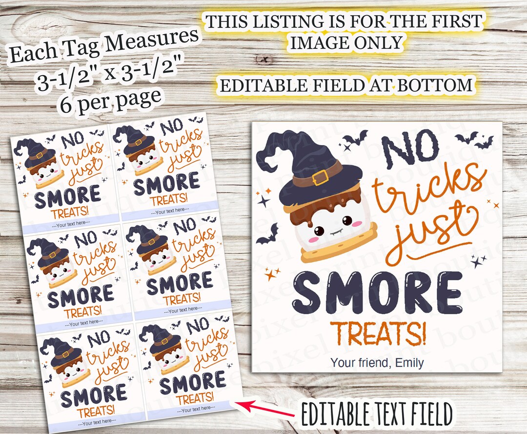 INSTANT DOWNLOAD Editable Printable No Tricks Just Smore Treat Happy ...