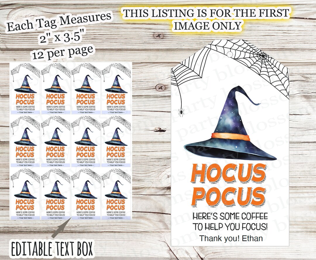 INSTANT DOWNLOAD Printable Halloween Treat Tag Hocus Pocus Some Coffee ...