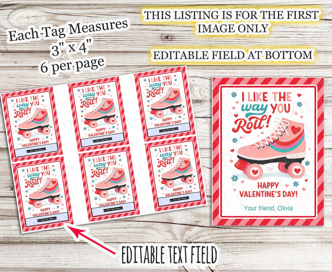 INSTANT DOWNLOAD I Like the Way You Roll Valentine Tags Roller Skate ...
