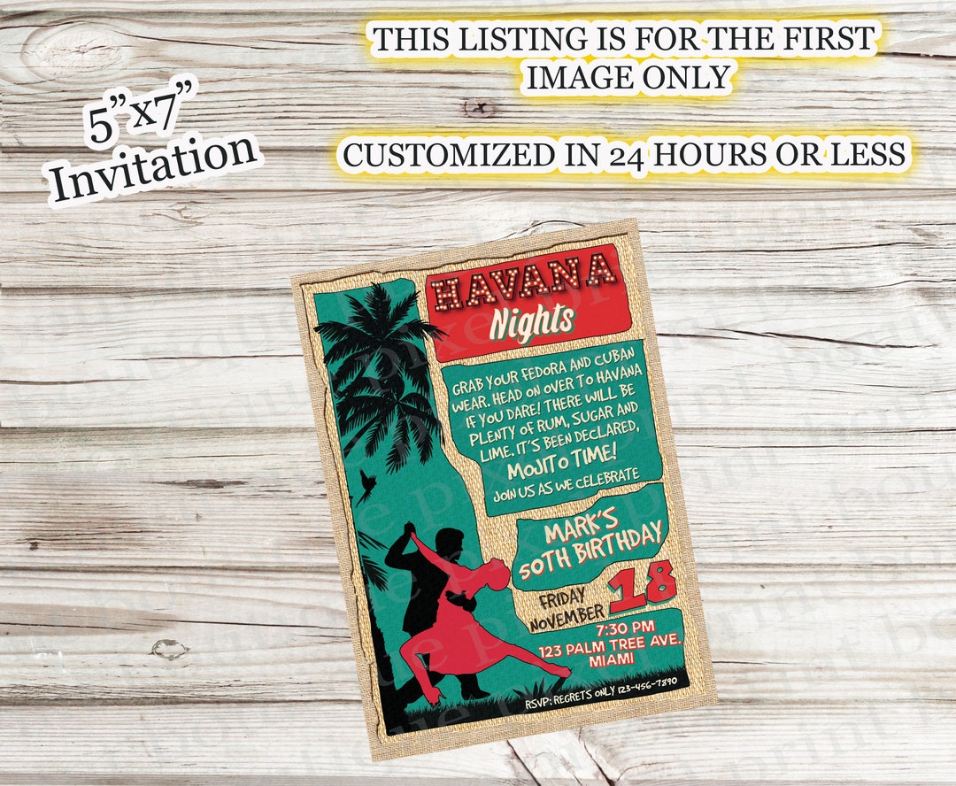 CUSTOMIZED for You Printable 5x7 Night in Havana Tropical Cuban Theme ...
