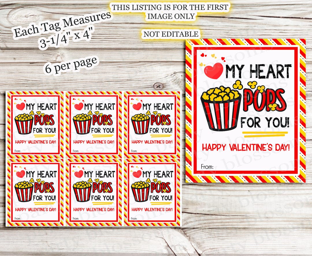 INSTANT DOWNLOAD: My Heart Pops for You Poppin' Valentine Popcorn Tag ...