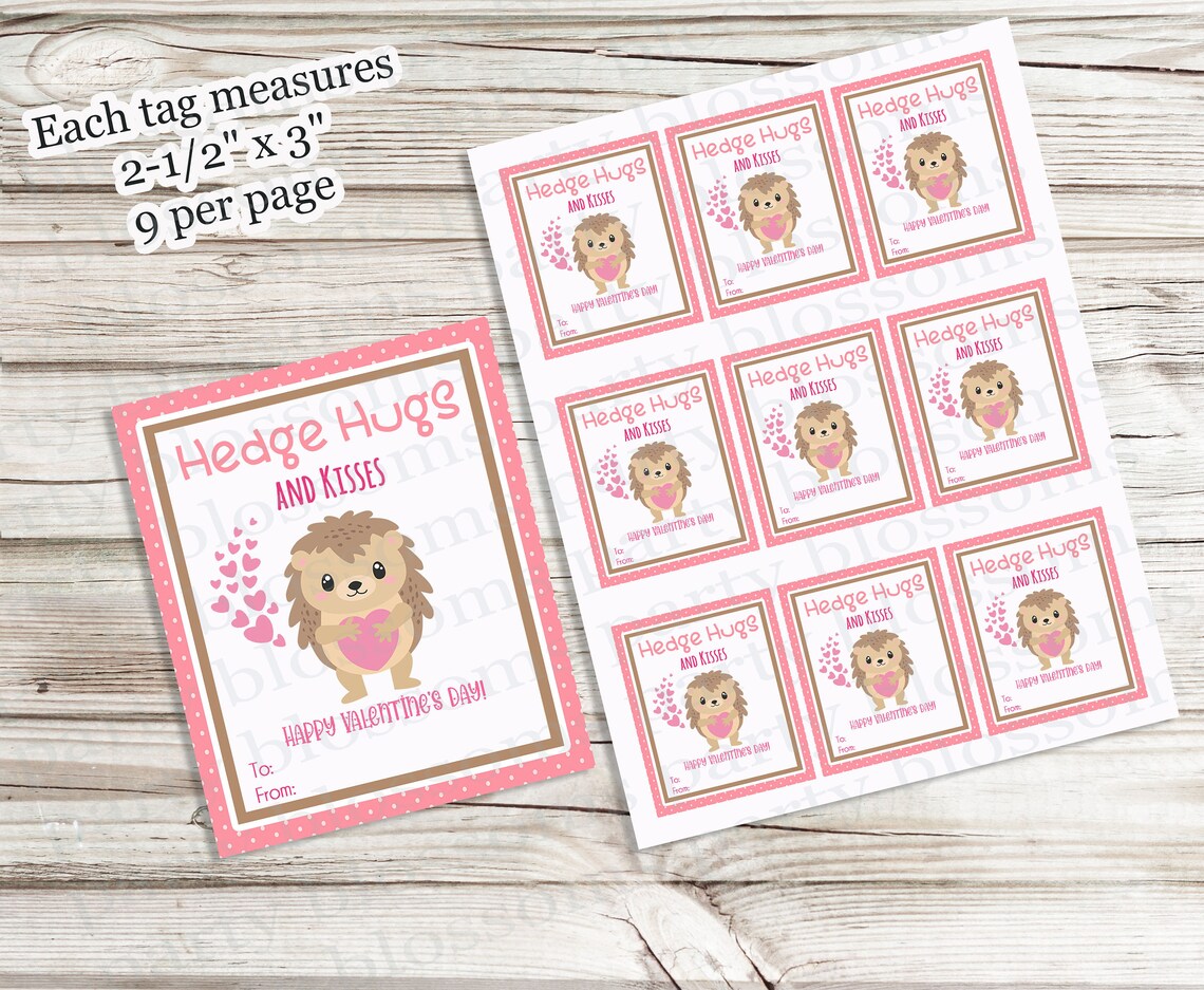 INSTANT DOWNLOAD Hedge Hugs and Kisses Treat Tag, Hedge Hog Classroom ...