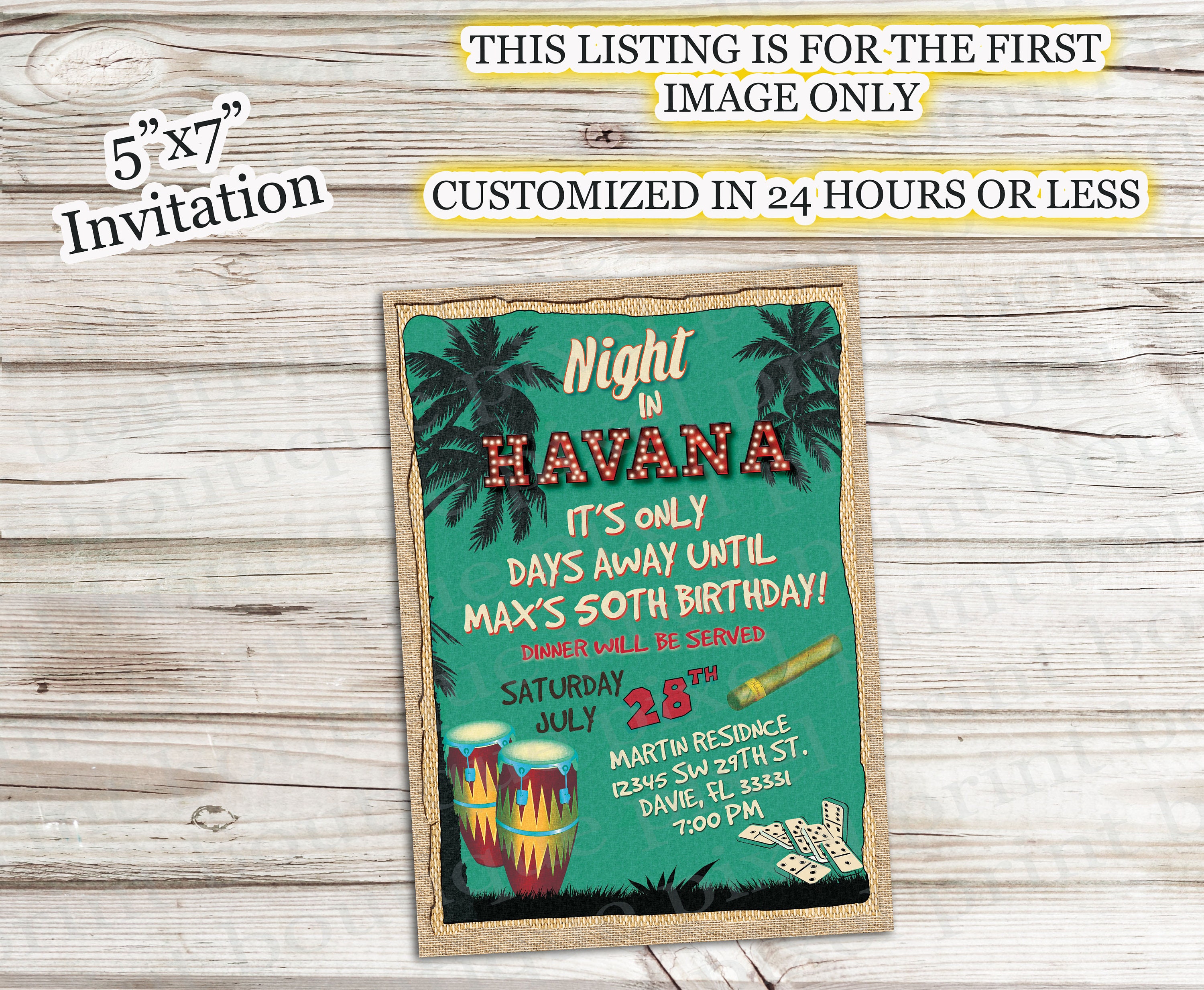 CUSTOMIZED for You Printable 5x7 Night in Havana Tropical Cuban Theme ...