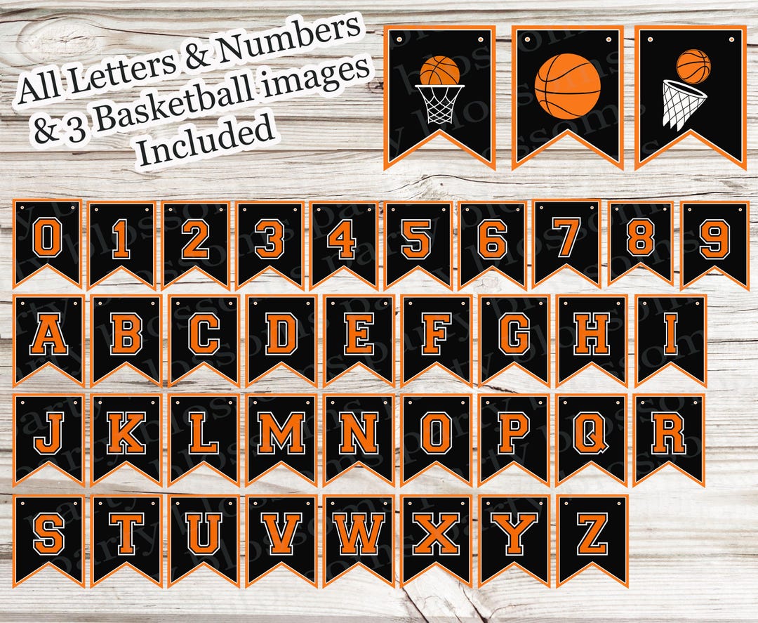 Basketball Birthday Banner: Alphabet, Numbers, Images (digital Download ...