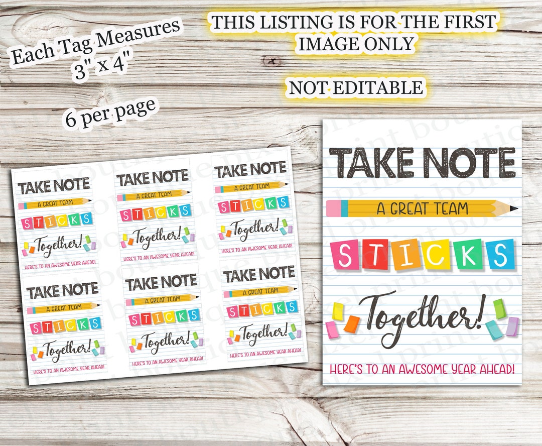 INSTANT DOWNLOAD Take Note Great Team Sticks Together Thank You for All ...