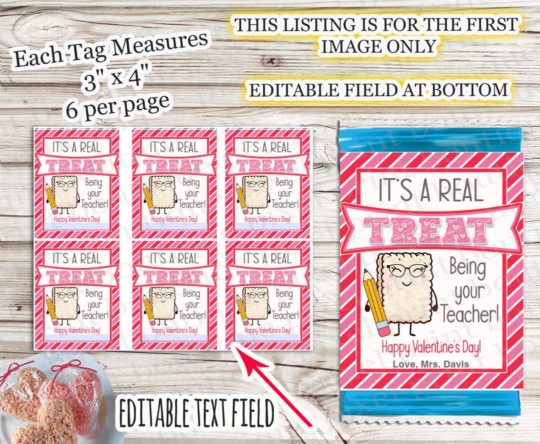 INSTANT DOWNLOAD It's a Real Treat Being Your Teacher Valentine Crispy ...
