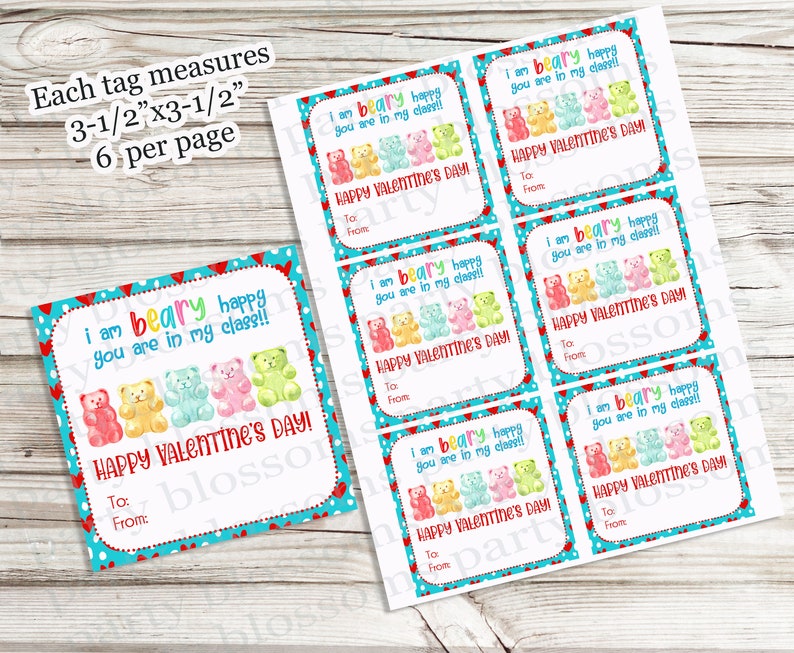 INSTANT DOWNLOAD Bear Valentine, Beary Happy You Are in My Class ...