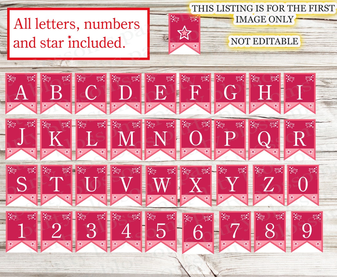 Pink Birthday Banner Printable, Girl Party Alphabet (digital Download ...