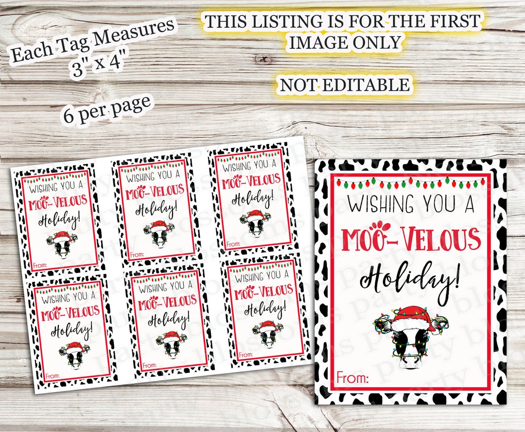INSTANT DOWNLOAD Not Editable Wishing You A Moo Velous Holiday Tag ...