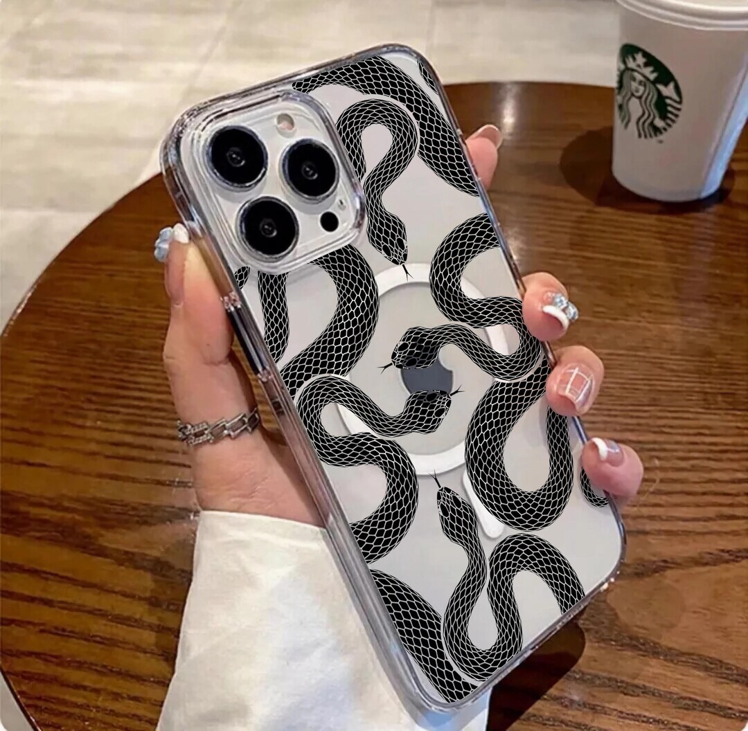 Magsafe Transparent Black Snakes Tattoo Style Print Shockproof Case for ...