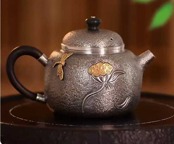 180ml Ancient Craftsmanship 999 Pure Silver Dezzhong Teapot Kettle Tea ...