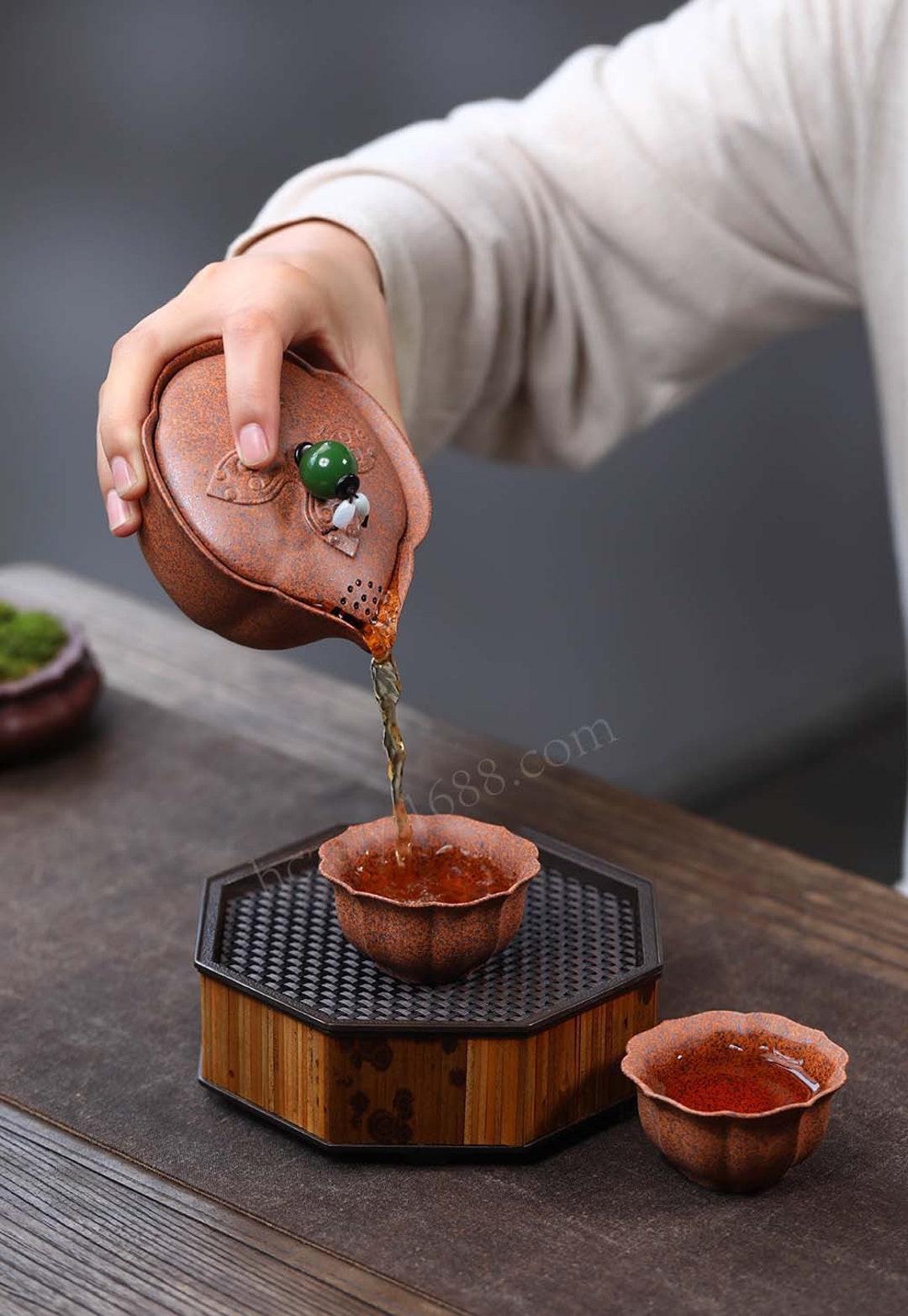 3pcs of Set Chinese Yixing Handmade Zisha Firewood Gaiwan Tea Cup ...