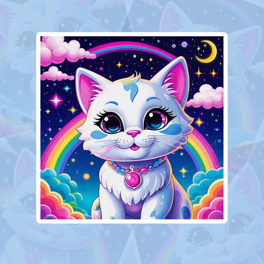 90s Nostalgia Cat Cartoon Sticker | Colorful Vibrant Cat Sticker | 90s ...