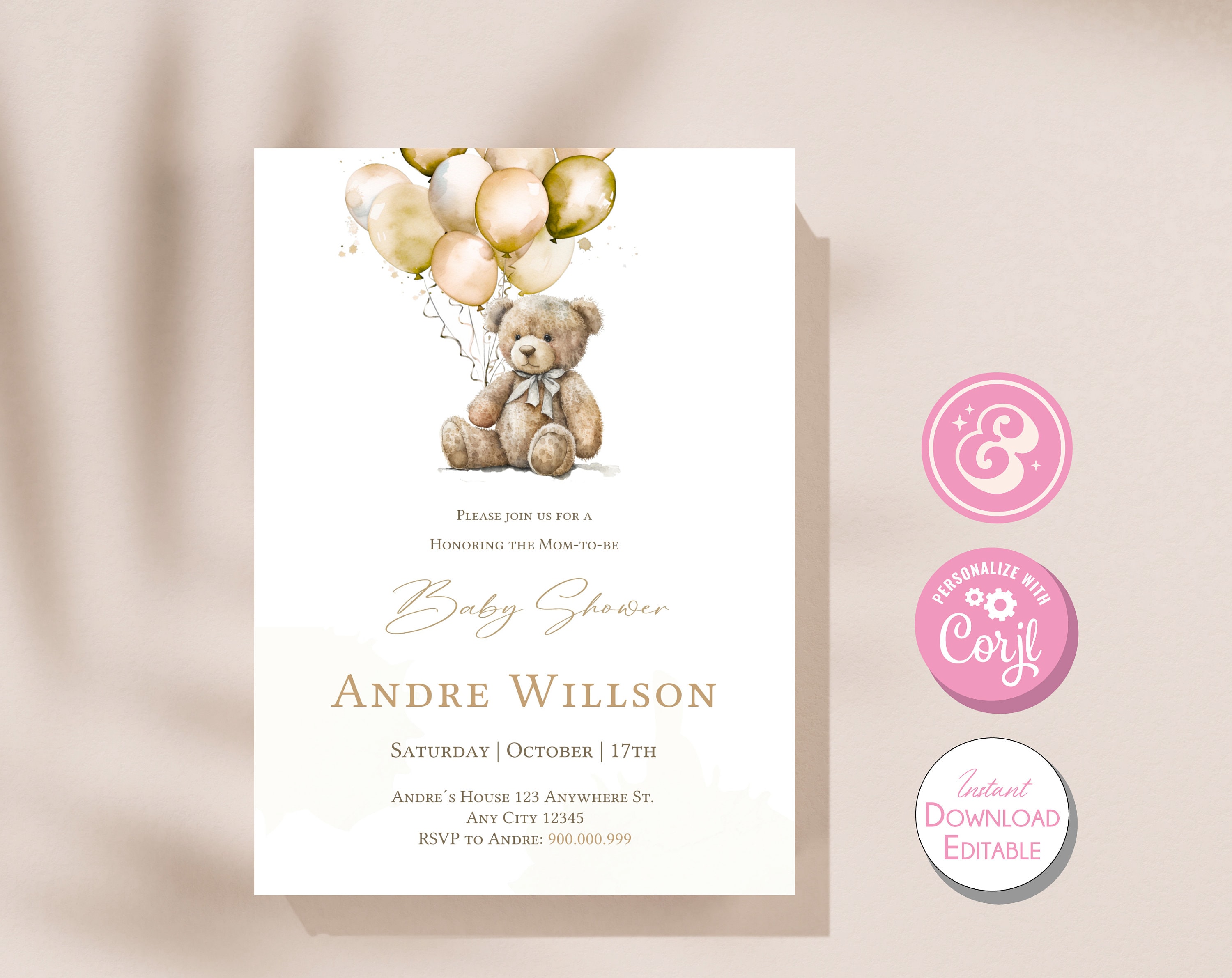 Baby Shower Invitation, Baby Shower Template, Instant Download Editable ...