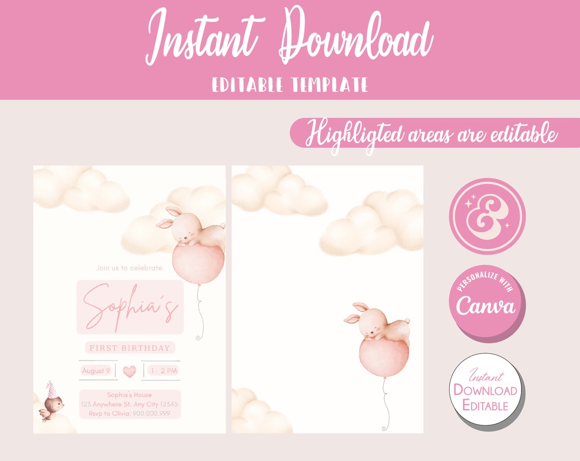 Birthday Invitation, Birthday Girl, Template, Instant Download Editable ...
