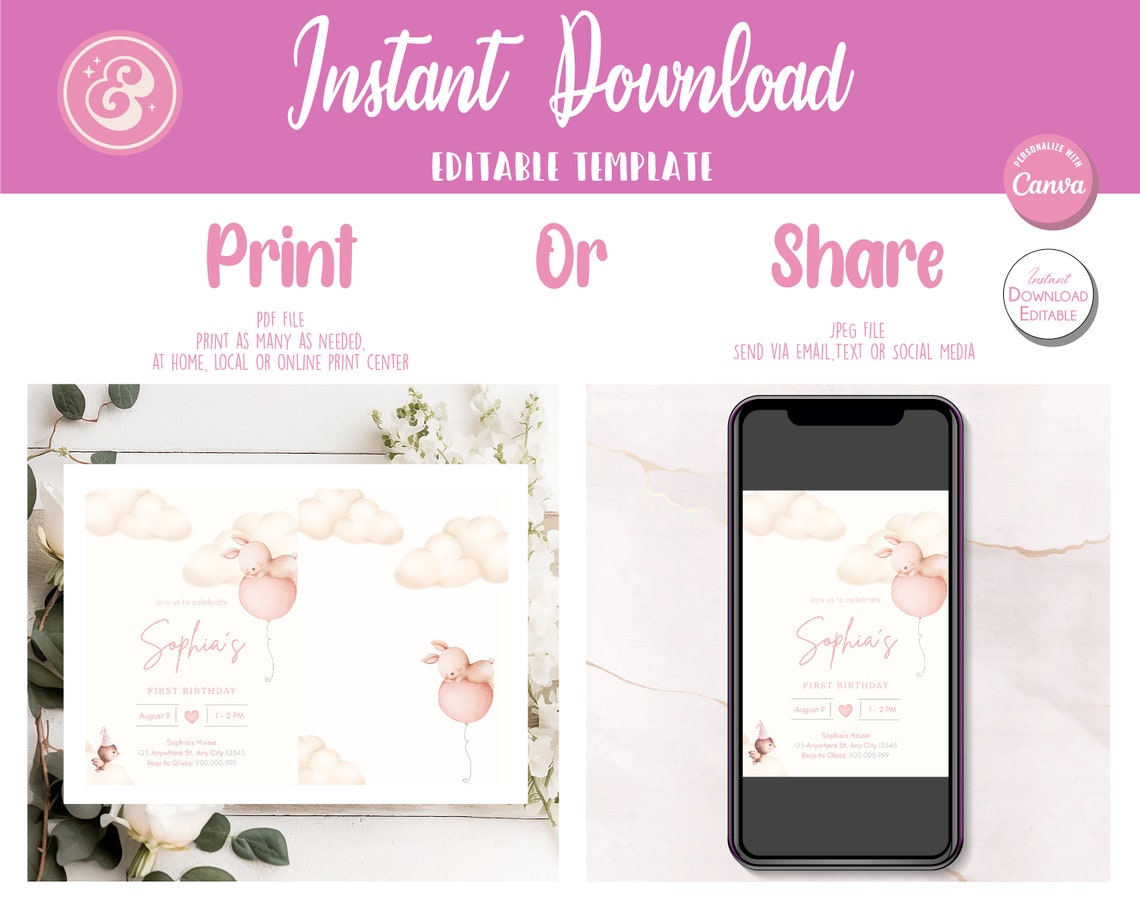 Birthday Invitation, Birthday Girl, Template, Instant Download Editable ...