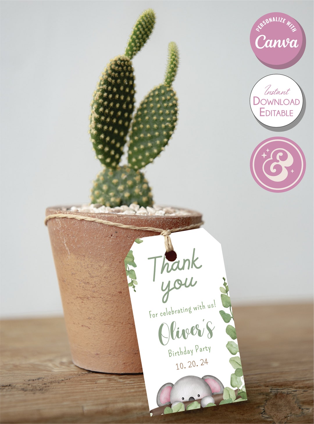 Thank You Tags Baby Koala Printable, Instant Download Editable ...