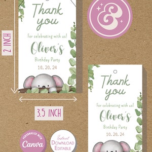 Thank You Tags Baby Koala Printable, Instant Download Editable ...
