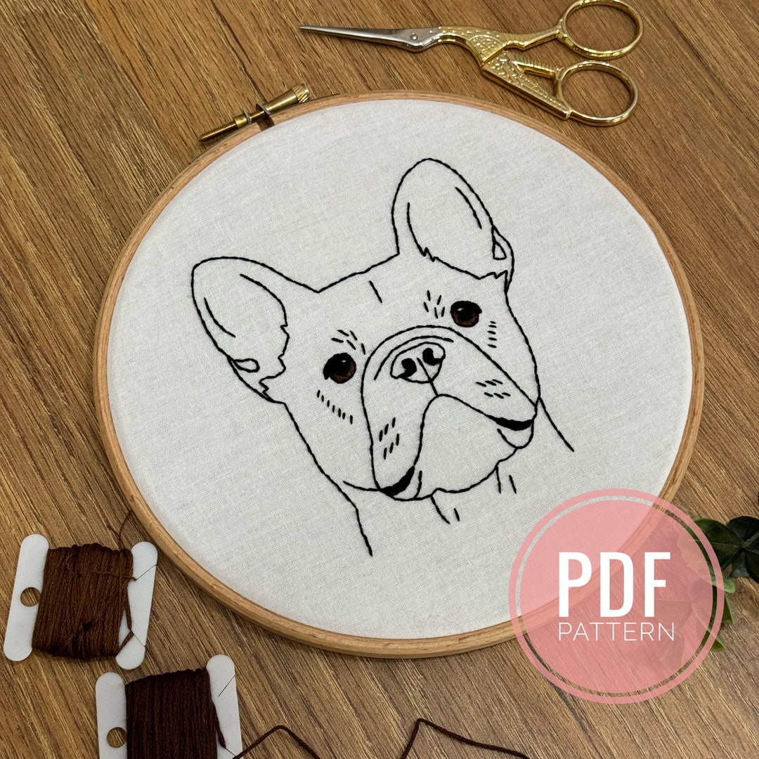 French Bulldog Embroidery Pattern: Beginner Outline Pet Portrait (PDF ...