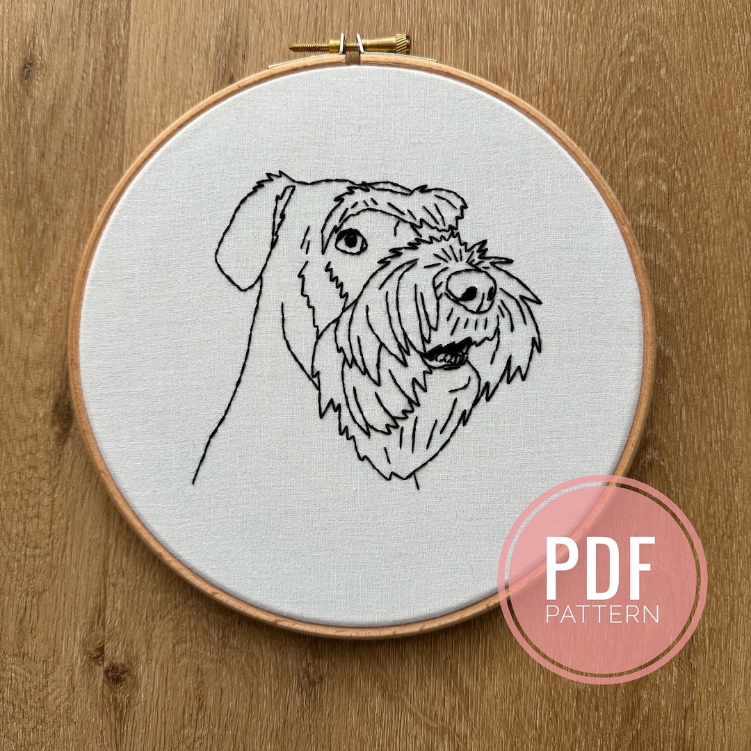 Schnauzer Hand Embroidery PDF Pattern, Dog Outline Portrait, Easy ...