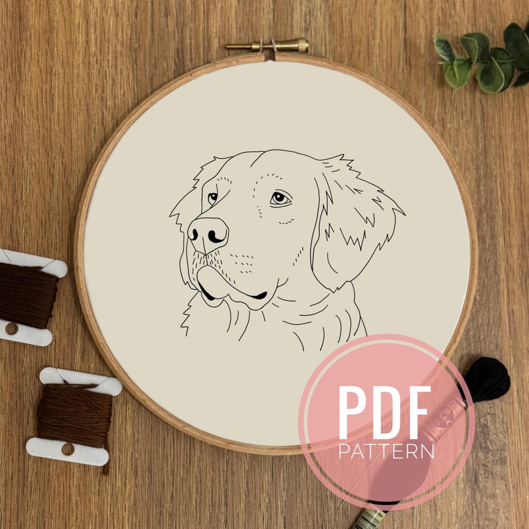 Golden Retriever Hand Embroidery PDF Pattern, Dog Outline Portrait ...