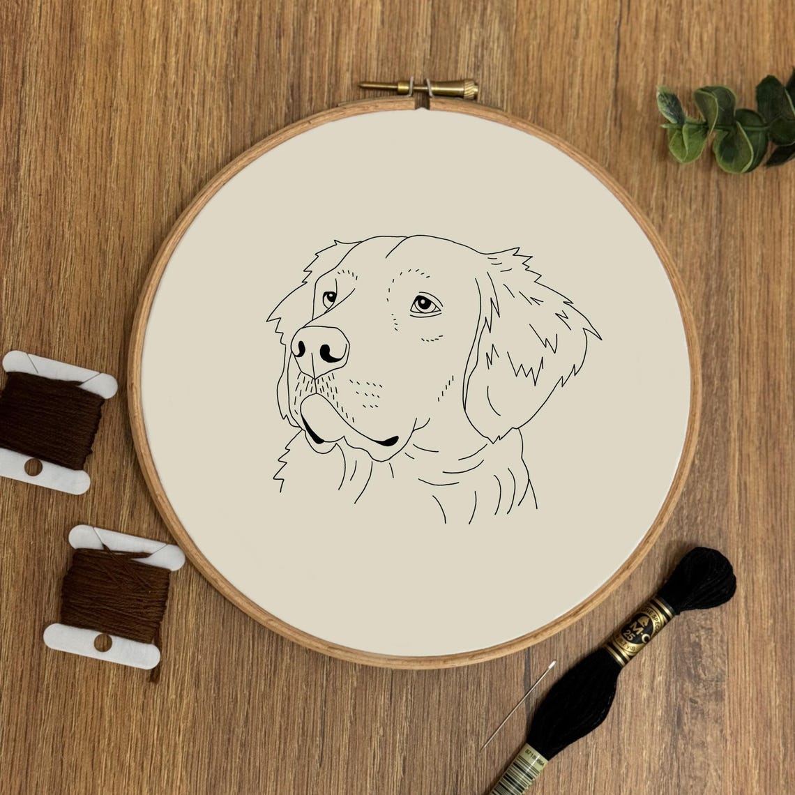 Golden Retriever Hand Embroidery PDF Pattern, Dog Outline Portrait ...