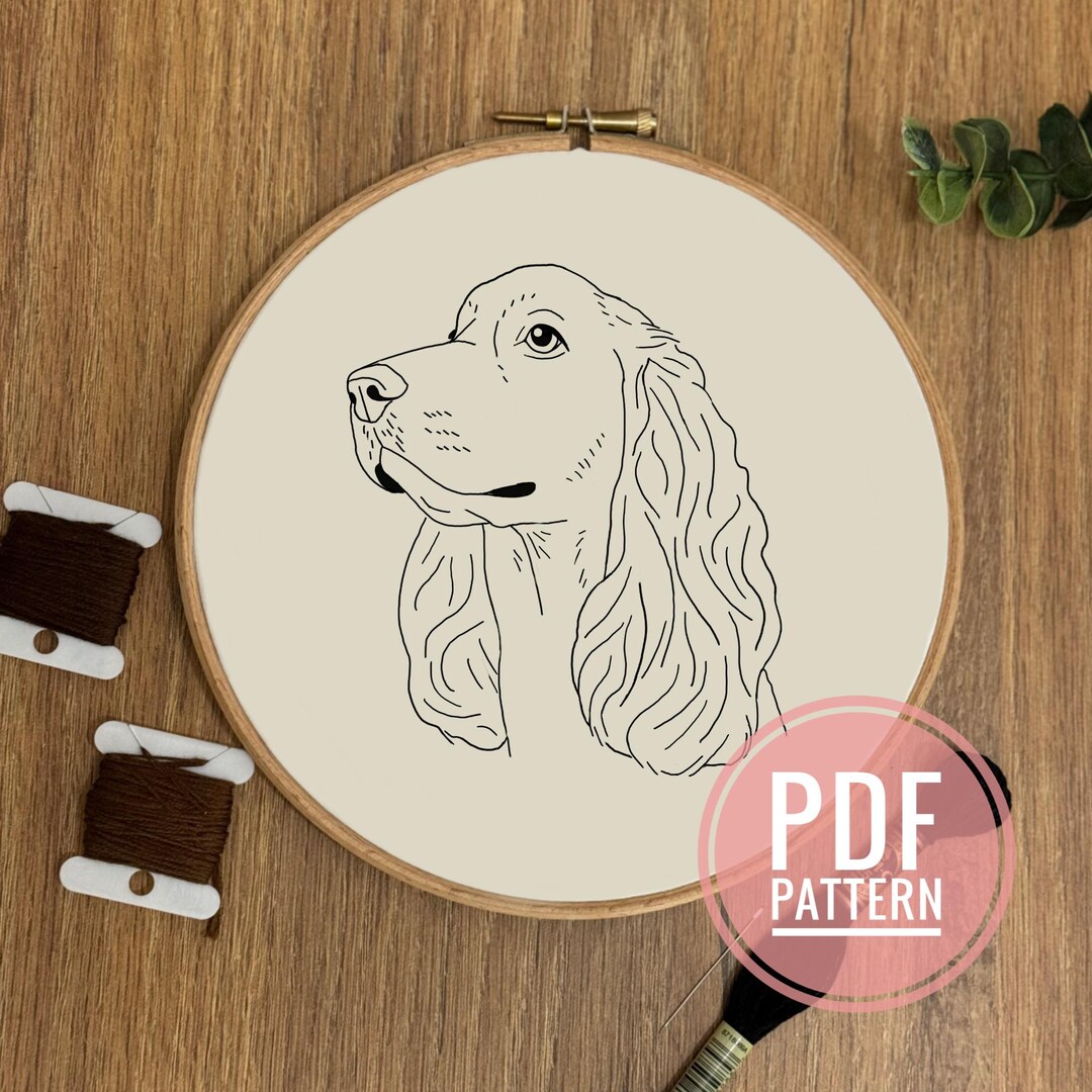 English Cocker Spaniel Hand Embroidery PDF Pattern, Dog Outline ...