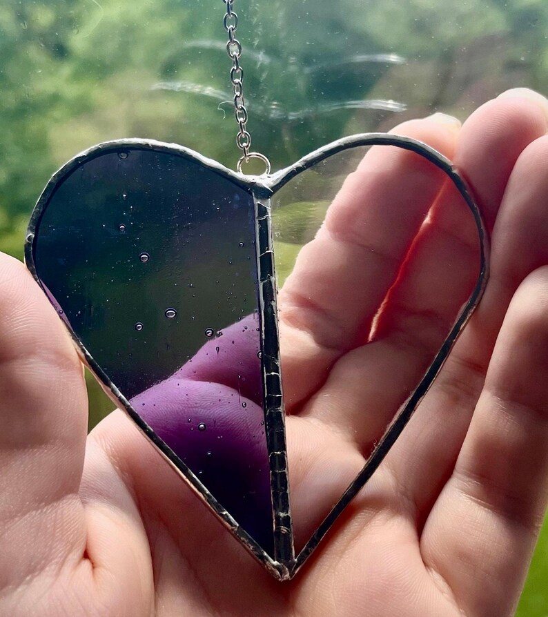 Cute Room Decor Purple Heart Shaped Sun Catcher Homecoming Gift Stained ...