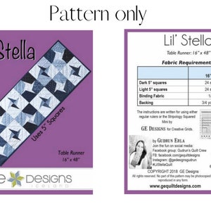 Lil' Stella Table Runner Quilt Pattern /creative Grids Mini Quilt Ruler /G.E. Designs /option ...