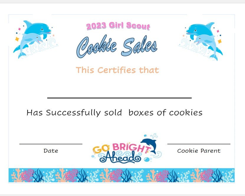 Girl Scout Cookie Certificate 2023 Dolphin - Etsy