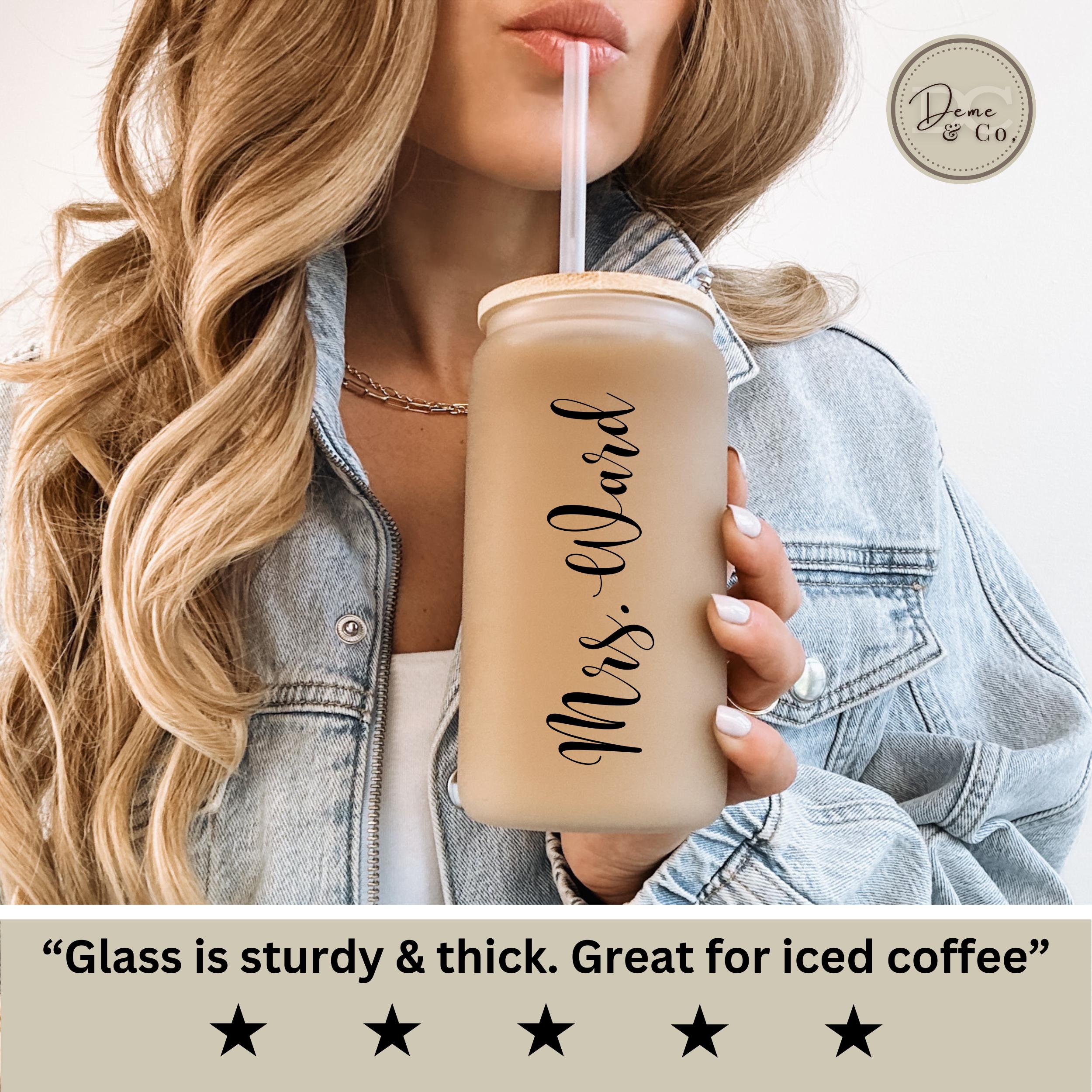 Personalized Messy Bun Teacher Glass Cup, Custom Teacher Coffee Cup ...