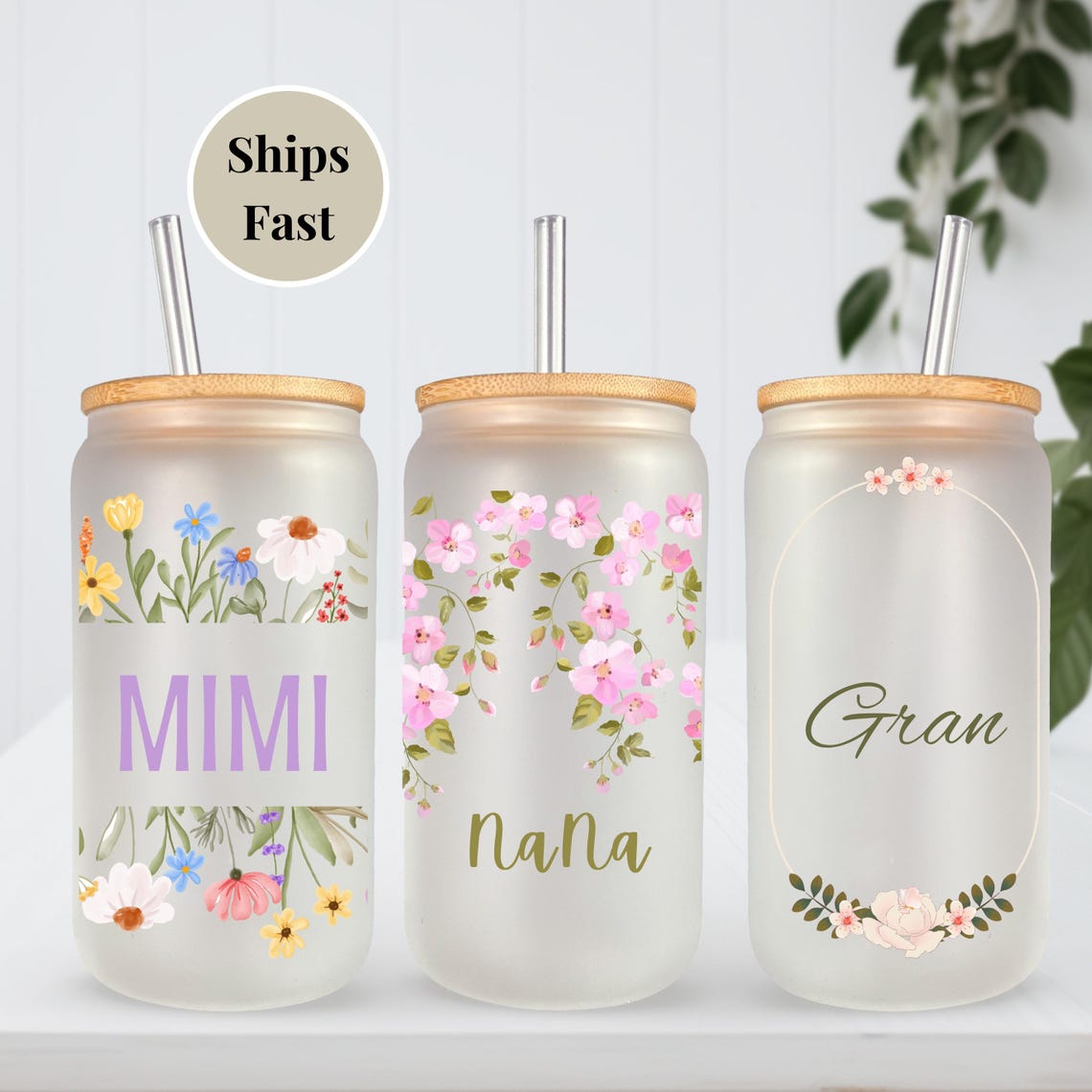 Custom Nana Floral Glass Cup, Water Color Mawmaw Frosted Tumbler With ...