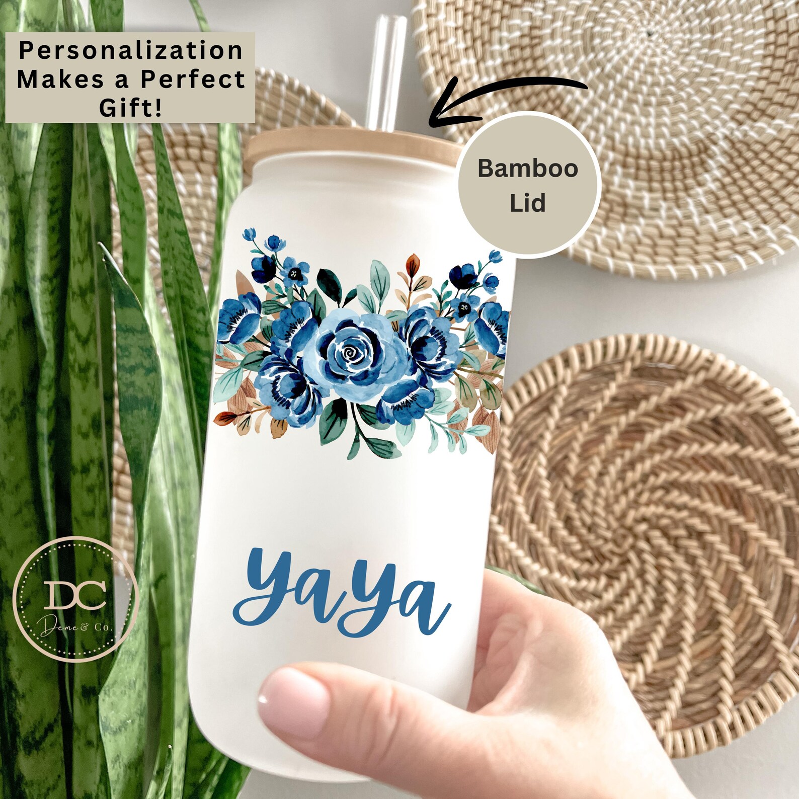 Custom Nana Floral Glass Cup, Water Color Mawmaw Frosted Tumbler With ...