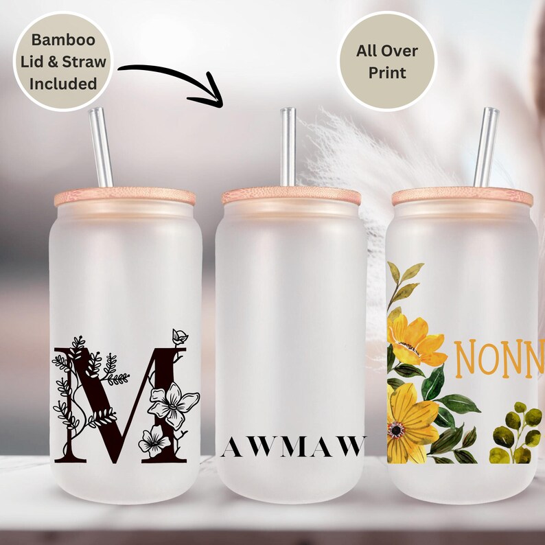 Custom Nana Floral Glass Cup, Water Color Mawmaw Frosted Tumbler With ...