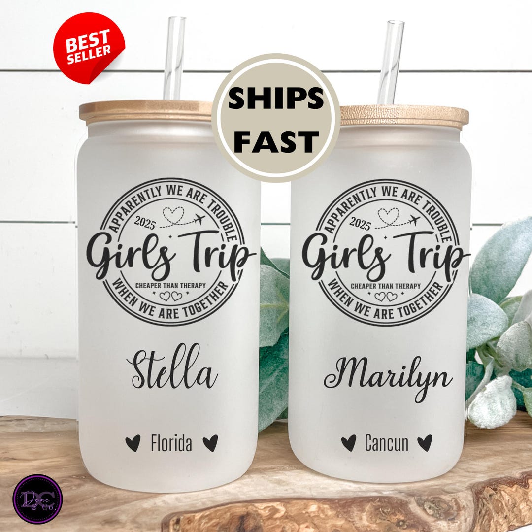 Girls Trip Frosted Glass Tumbler, Personalized Girls Trip Glass Cup for ...