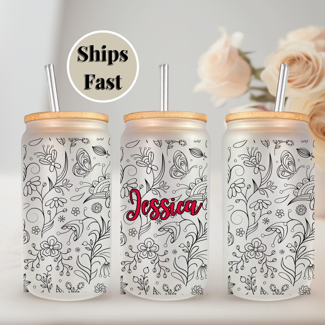June Personalized Birth Flower Frosted Glass Cup, Custom Frosted ...