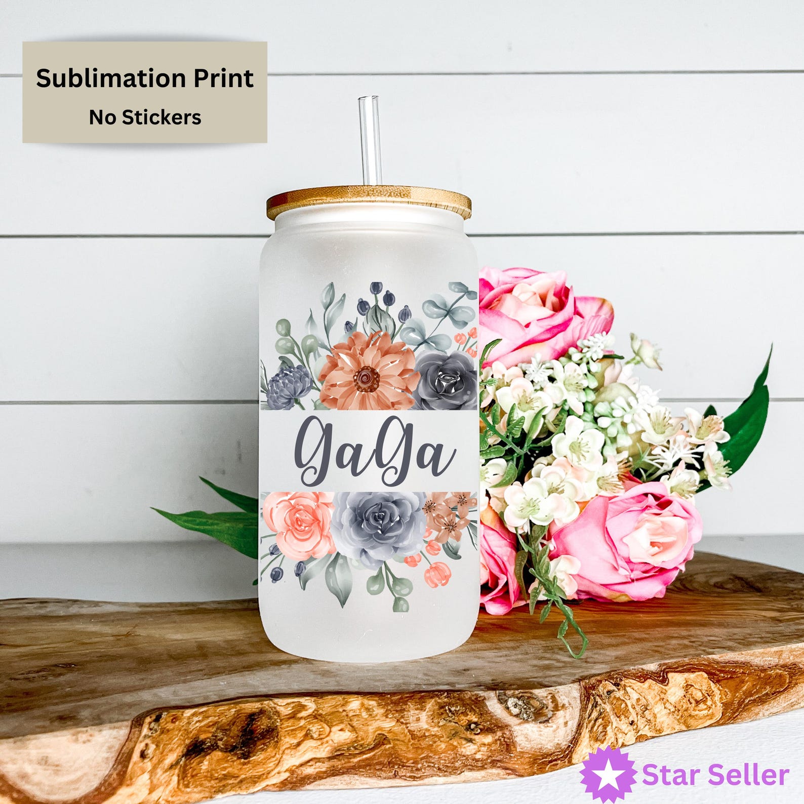 Custom Nana Floral Glass Cup, Water Color Mawmaw Frosted Tumbler With ...