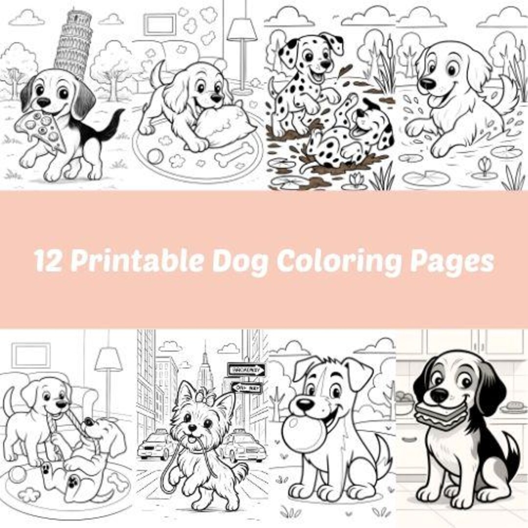12 Fun Dog Coloring Pages PDF, Instant Digital Download for Kids & Pet ...