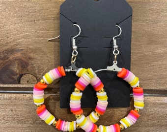 1 Pair of Heishi Clay Bead Hoop Earrings - Etsy