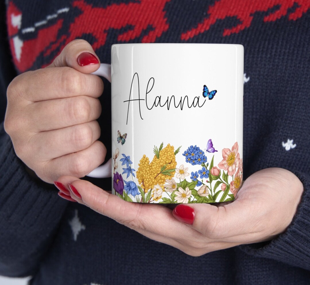 Botanical Mug Personalized Floral Ceramic Mug Custom Name Coffee Cup ...