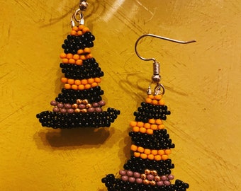 Beaded Witch Hat Earrings, Halloween Earrings, Halloween Jewelry, Witch ...