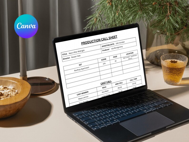 Film Call Sheet Template | Editable Canva Production Sheet | Shoot ...